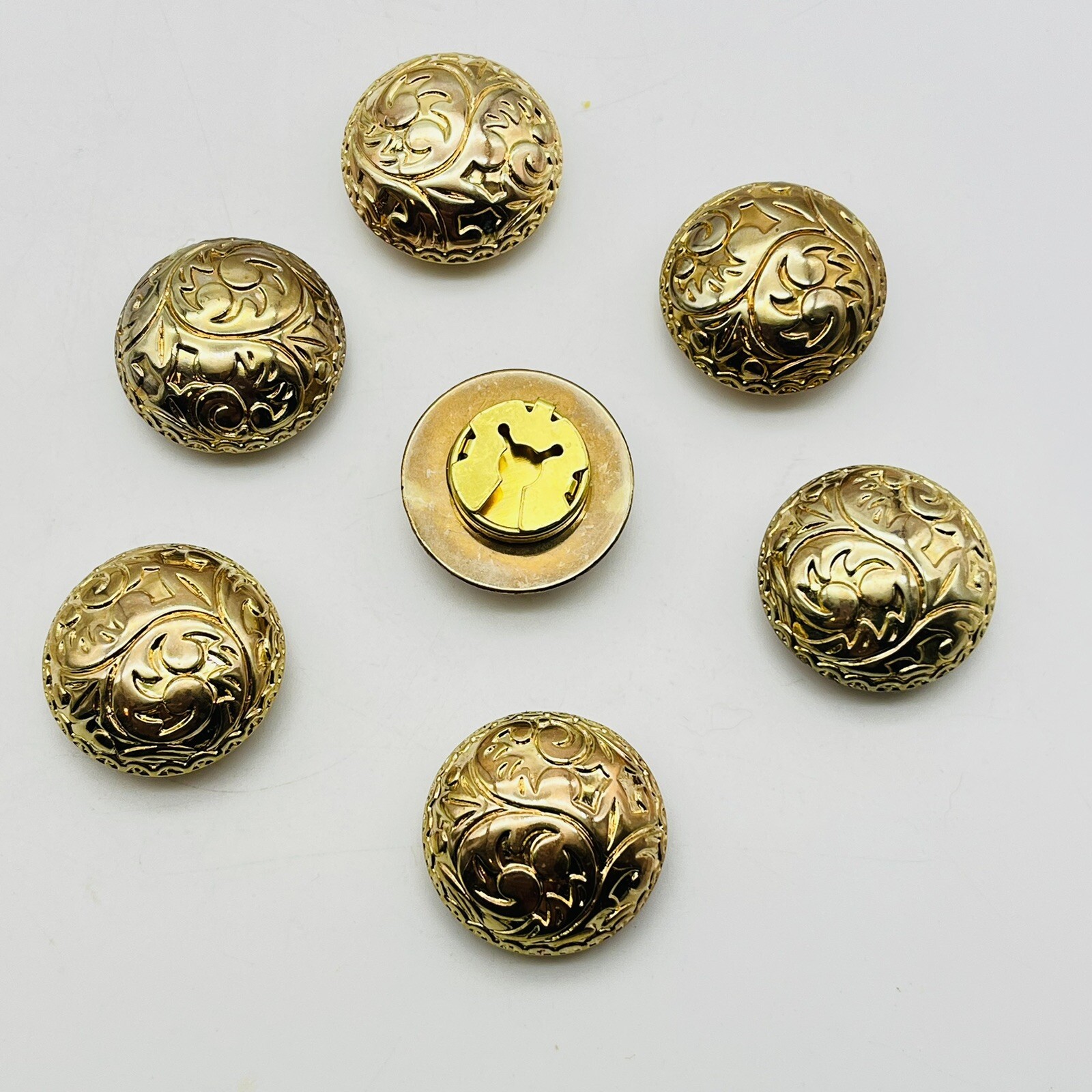 Vintage Gold Tone Ornate Button Covers Set of 7 Edwardian Revival Style ...