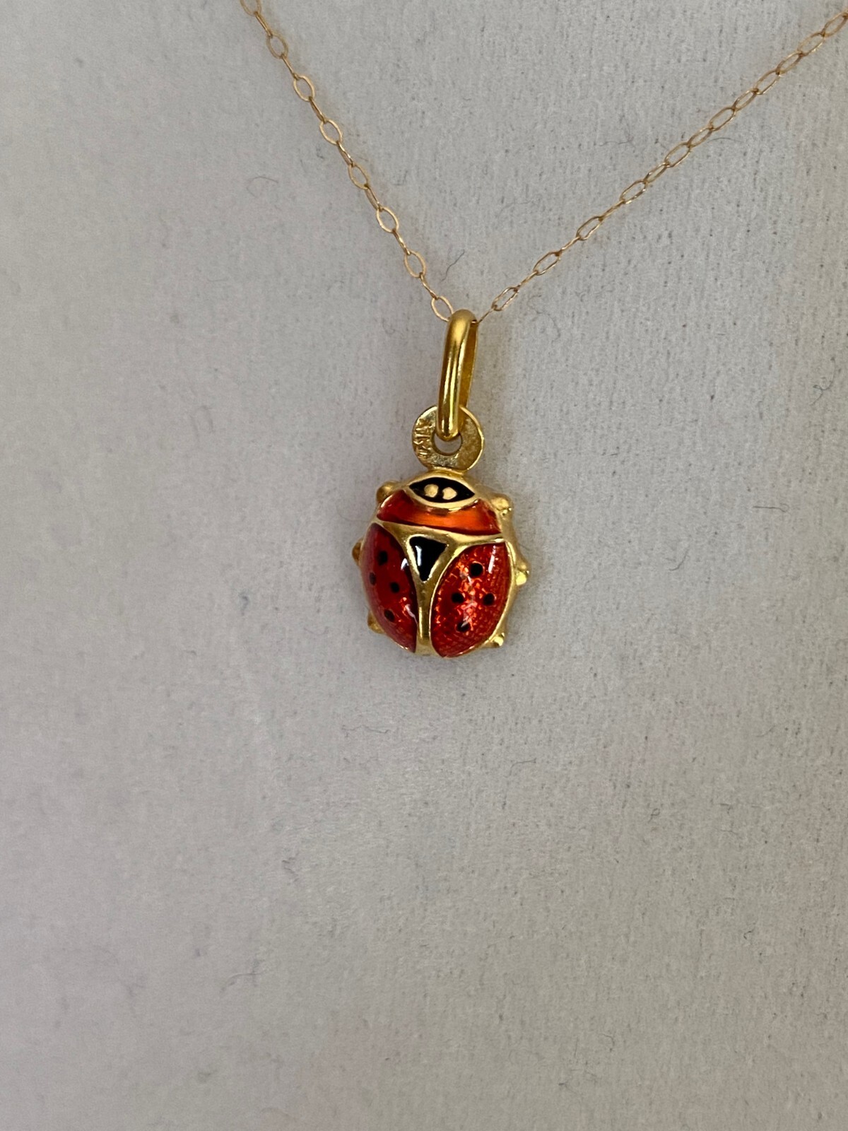 14K Gold Ladybug Pendant Necklace Charm Enamel Detail… - Gem