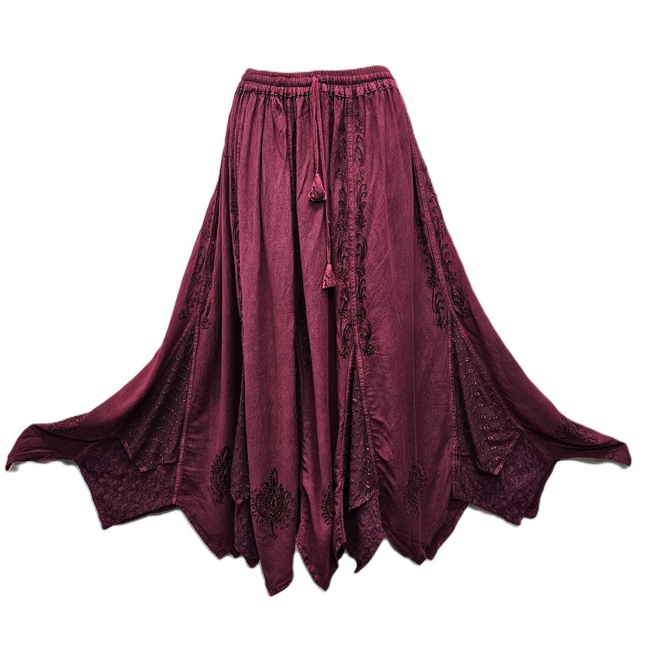 Maxi Skirt Medieval Handkerchief Rayon Embroidered One Size 10 12 14 16 ...