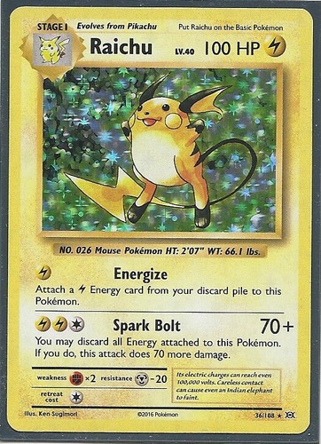 2016 RAICHU 36/108 -XY EVOLUTIONS Pokemon Card- RARE- HOLO- NM/M | eBay