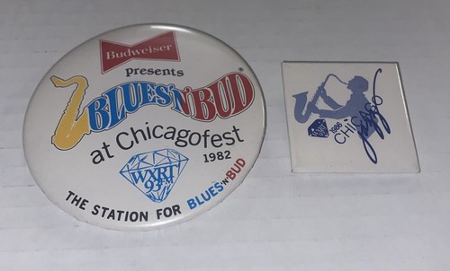2 LOT WXRT Radio Pinback Buttons Chicagofest Budweiser Blues Jazz VTG ...