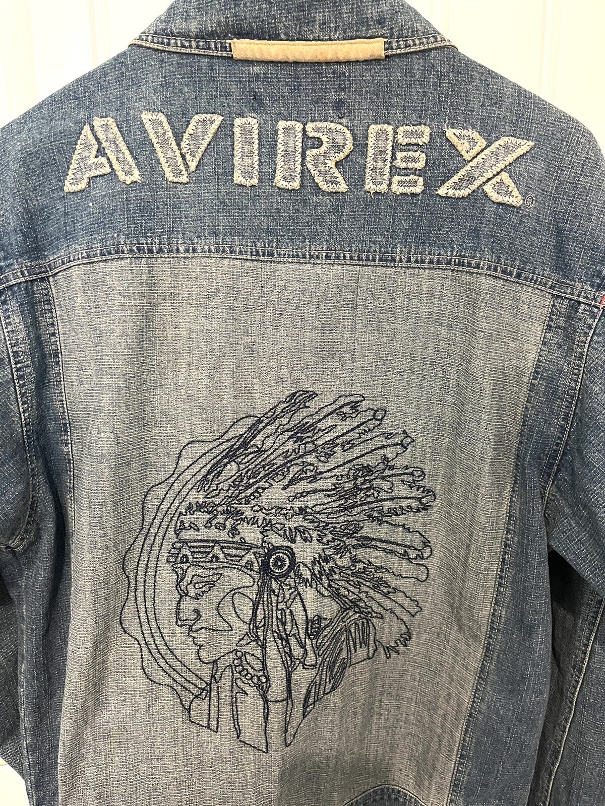 RARE VINTAGE AVIREX INDIAN HEAD DENIM JACKET SIZE XL-… - Gem
