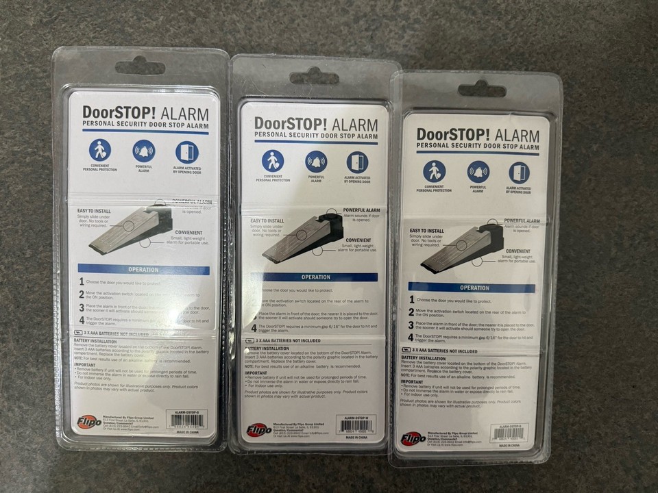 (3) FLIPO Security Door Stop Alarm Wedge Loud Siren Hotel Dorm ...