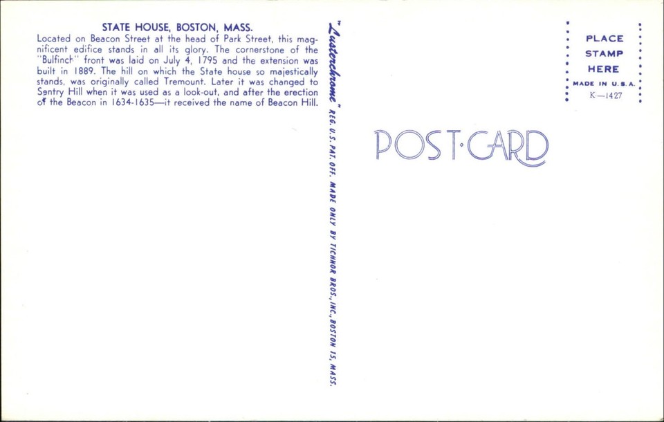 State House on Beacon Street ~ Gold dome ~ Boston MA ~ Hooker ...