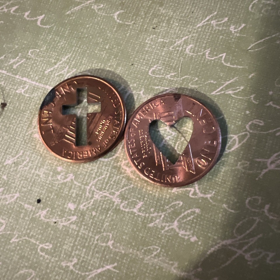 Cut Out Pennies Cross And Heart 1996 | eBay