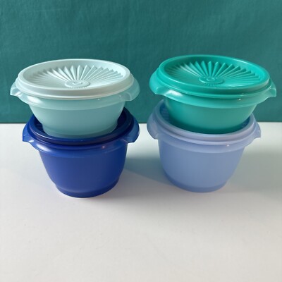 Tupperware Servalier Bowl Set of 4 Shades of Blue And Green 20oz & 10oz ...