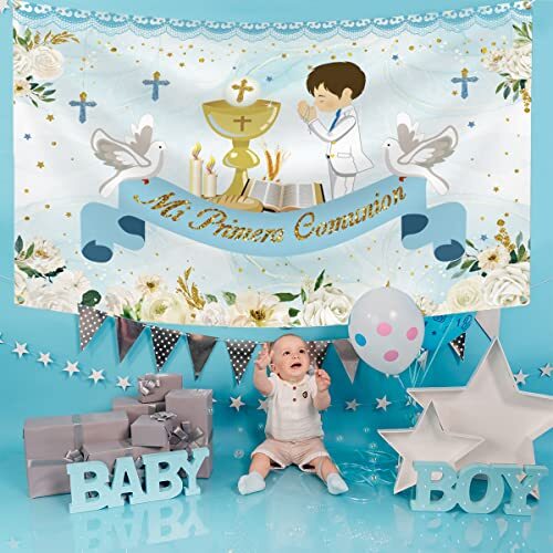 First Communion Decorations First Communion Backdrop Baptism God Bless ...