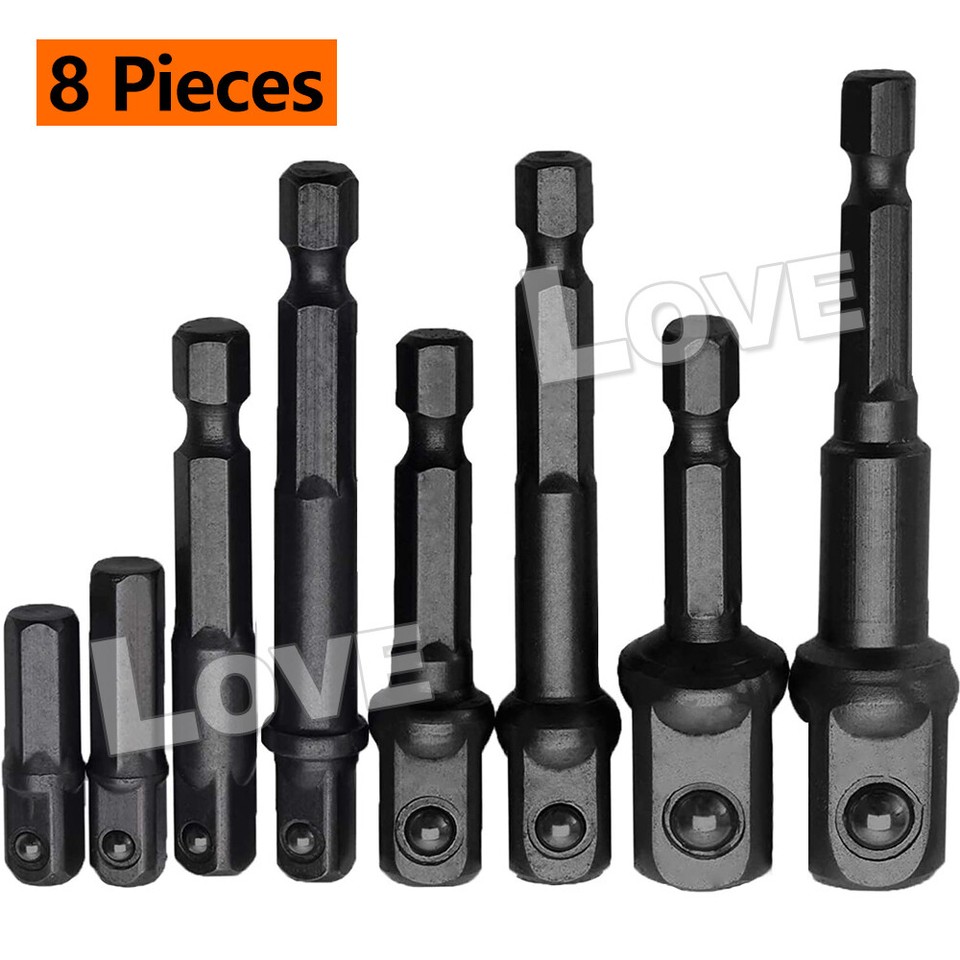 8Pcs Drill Socket Adaptor Set Impact Nut Driver Hex Extension Bit 1/4 ...