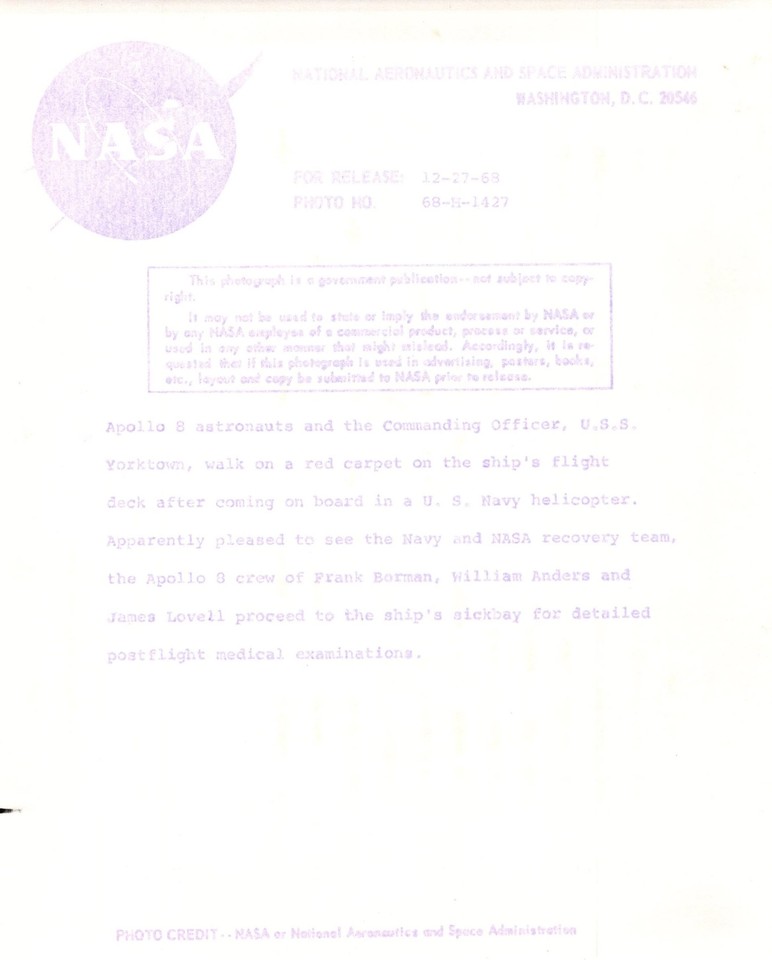 Apollo 8 | RARE NASA 1968 Crew Frank Borman Anders Lovell USS Yorktown Photo | eBay