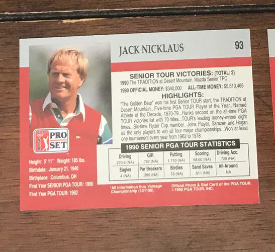 1990 Pro Set Golf Jack Nicklaus #93 | eBay