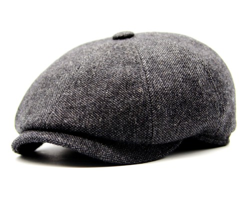 Men's Gray Wool Newsboy Cap 8 Panel Tweed Baker Boy Hat Vintage Style ...