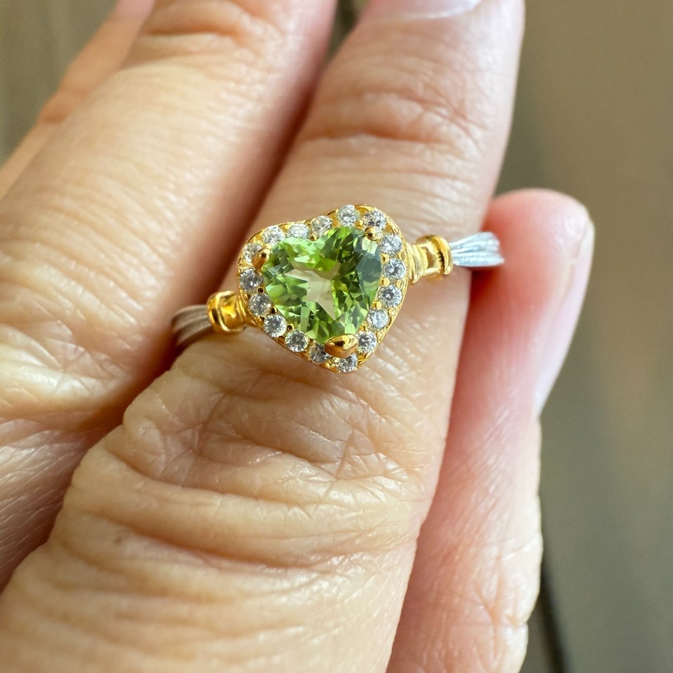 925 Sterling Silver Ring Heart 5mm Green Natural Peridot Gemstone ...