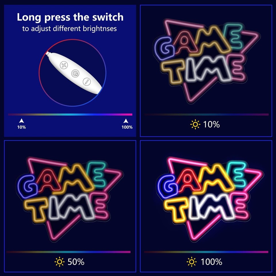 GAME TIME Neon Sign for Wall Decor Hanging Theme LED Light USB RED BLUE ...