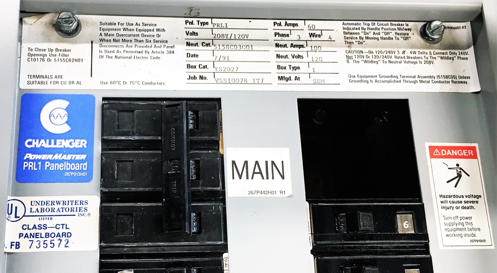 Westinghouse Challenger PowerMaster 3PH 4W PRL1 Panel Board YS2027 ...