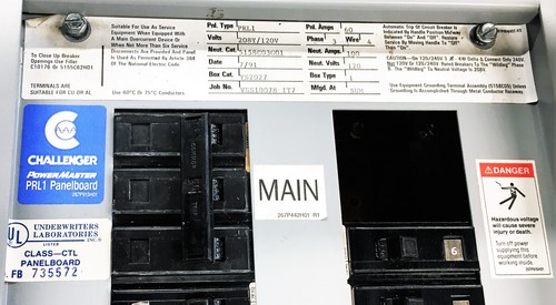 Westinghouse Challenger PowerMaster 3PH 4W PRL1 Panel Board YS2027 ...