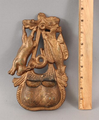 Antique 1870 Cast Iron Hunting Haversack Game Rabbit Bird Match Holder ...