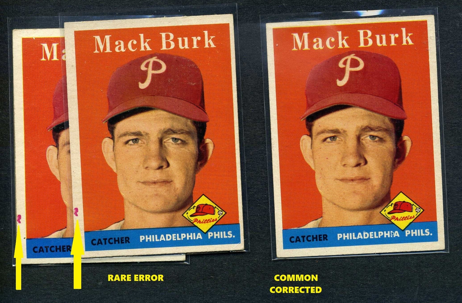 NEW LISTING 1958 TOPPS #278 MACK BURK PHILLIES STRANGE ERROR VARIATION ...