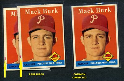 NEW LISTING 1958 TOPPS #278 MACK BURK PHILLIES STRANGE ERROR VARIATION ...