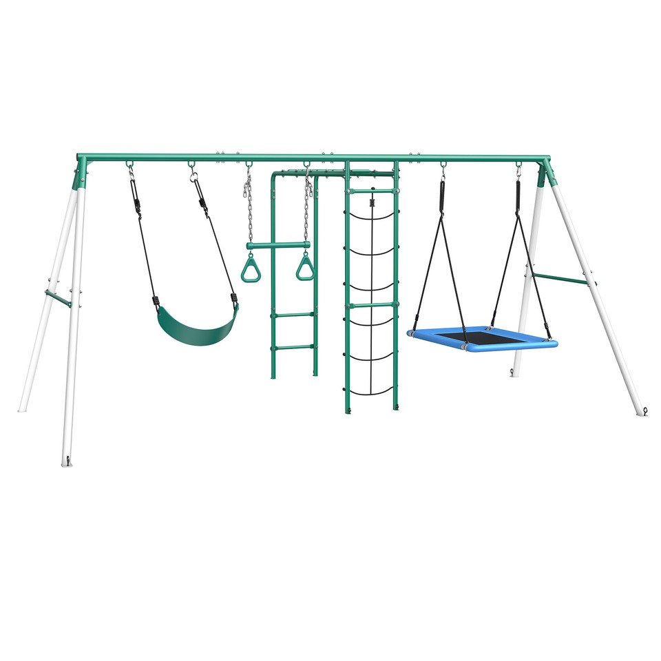 Metal Playground Swing Set Outdoor Kids Backyard Swingset with 2 Swings ...