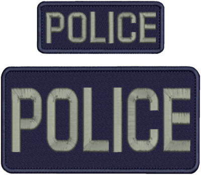 POLICE EMBROIDERY PATCH 4X8 AND 2X5 HOOK ON BACK GRAY ON NAVY BLUE | eBay