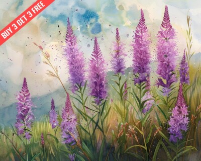 Liatris Blazing Star in a meadow Watercolor 8x10 Print | eBay