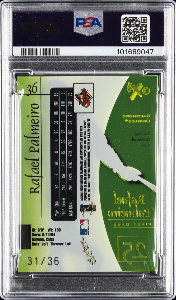 1998 SKYBOX E-X 2001 ESSENTIAL CREDENTIALS NOW #36 RAFAEL PALMEIRO 31/ ...