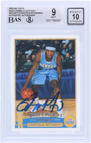Carmelo Anthony Denver Nuggets Signed 2003-04 Topps #223 BAS 9/10 ...