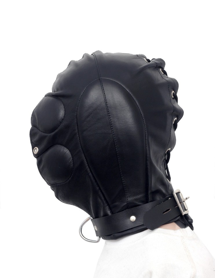 Leather Sensory Deprivation Bondage Hood Gimp Face Mask BDSM Head Hood ...