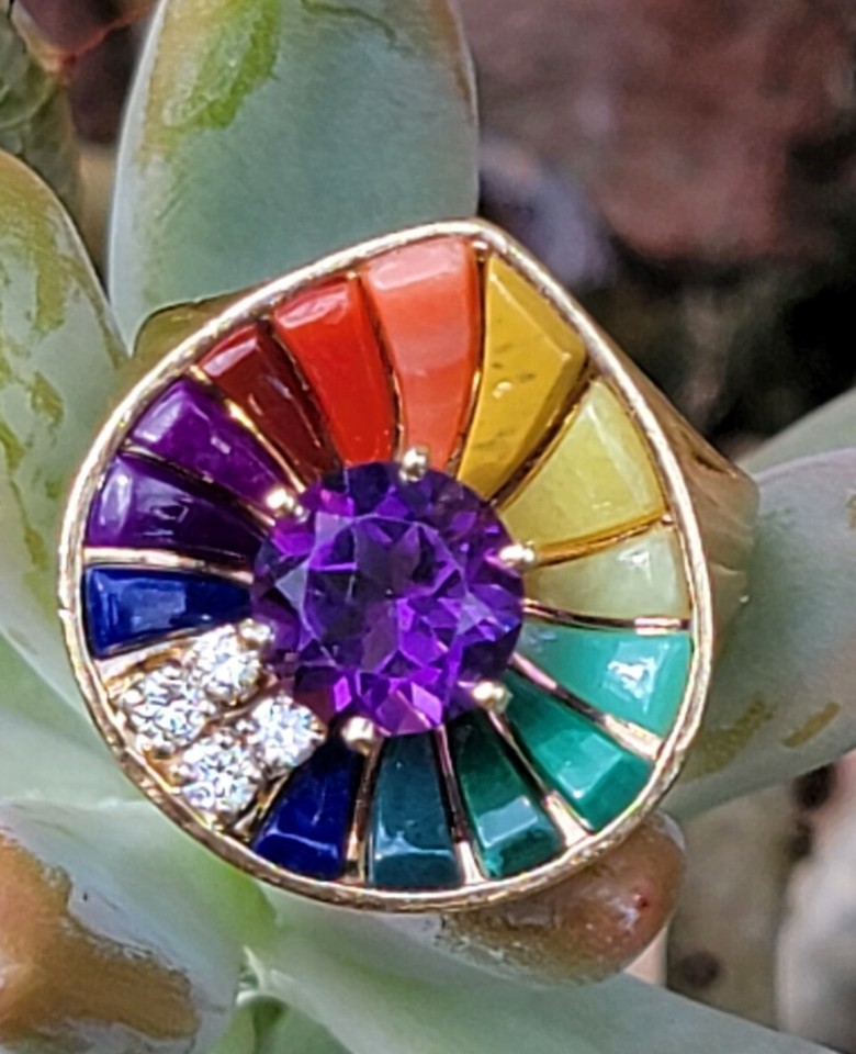 Estate John Tolle 14k Gold Diamond Multi Gemstone Band Ring- 15.5 grams ...