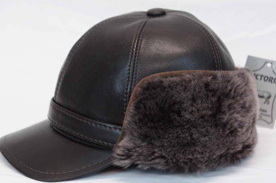 100% Sheepskin Shearling Leather Fur Elmer Fudd Captain Trapper Aviator ...