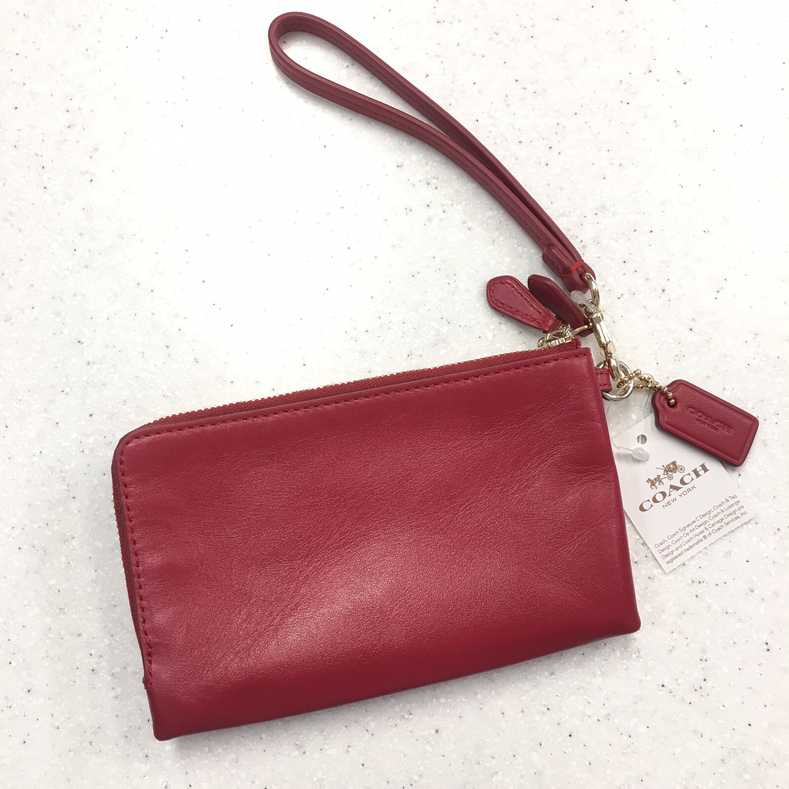 Coach F64581 Classic Red Smooth Leather Double Corner Zip Wallet ...