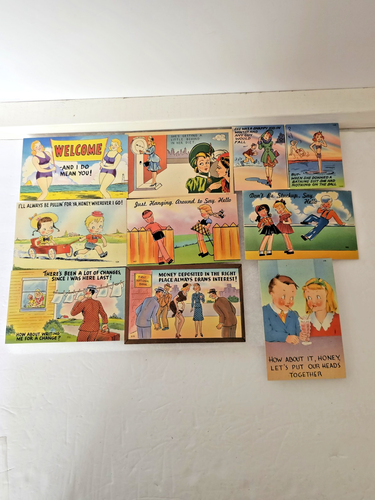 Vintage Comic Postcard Lot of 9 Linen Funny Humor Sexy Risque Flirting ...