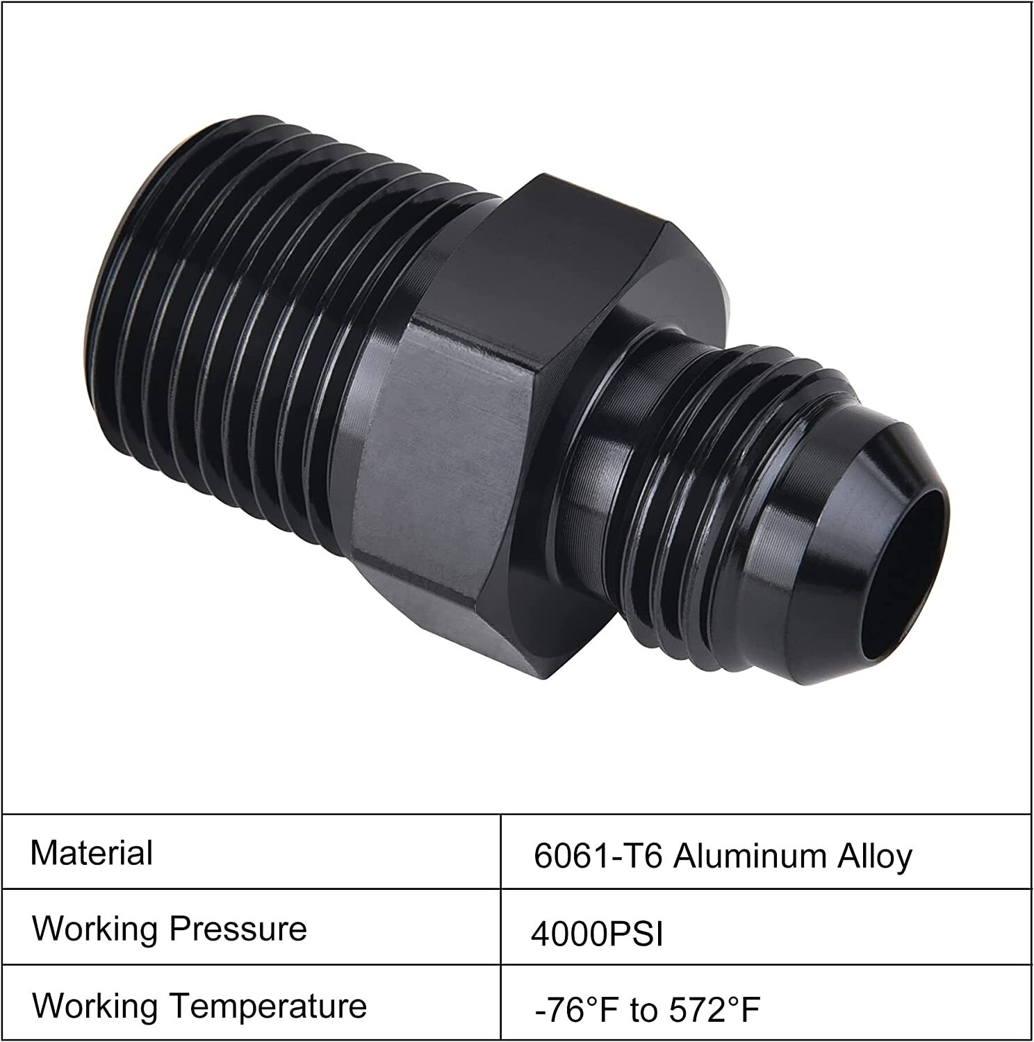 1/2" NPT to 8AN Fitting Male Straight Fittings Adapter Aluminum Black ...