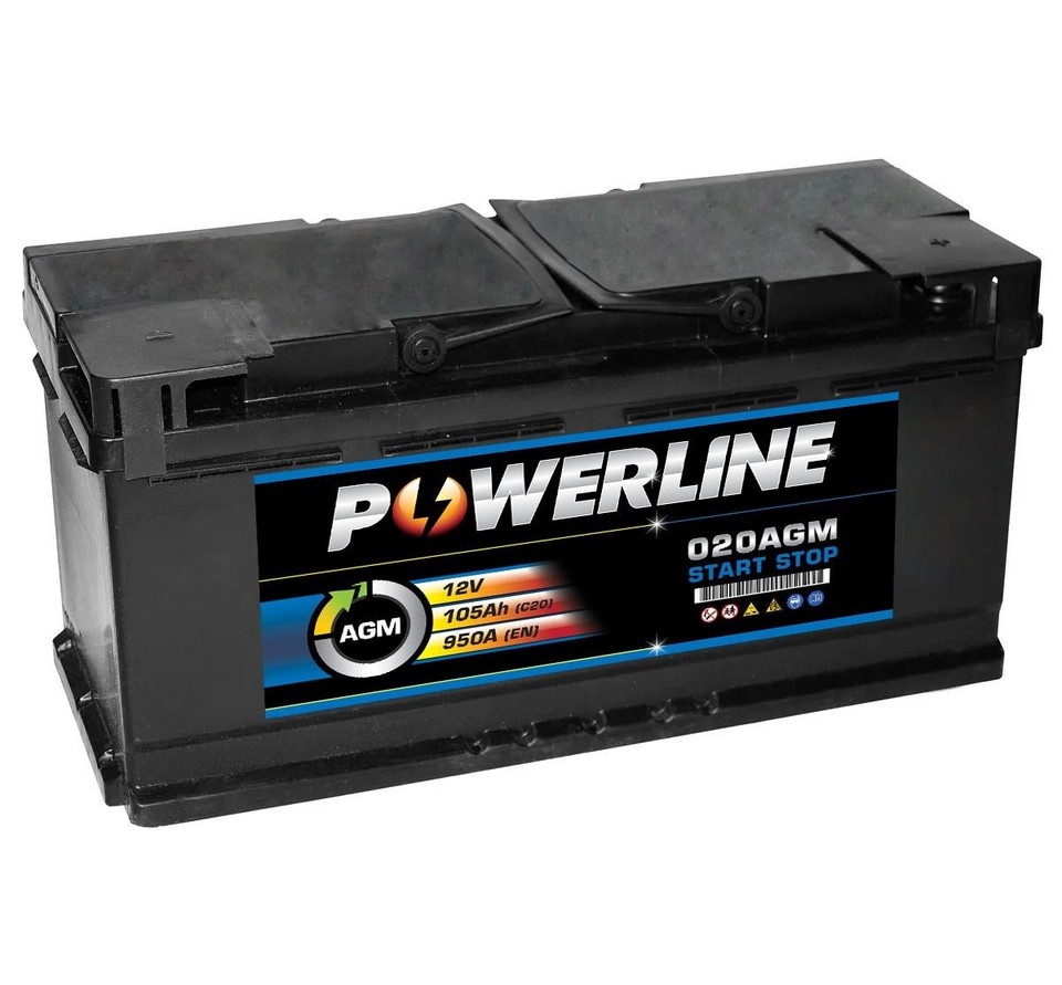 AGM Car Battery 020AGM Powerline 020 950A 105Ah 4Yr WTY 392x175x190 ...