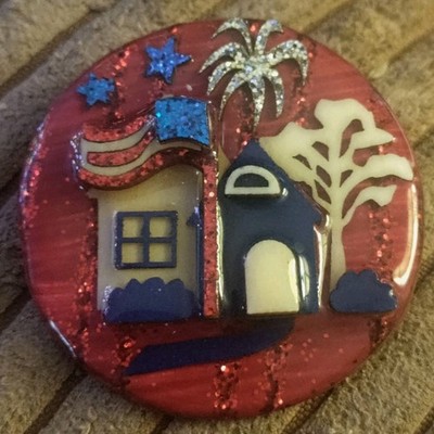 House Pin by Lucinda American Flag Palm Tree Glitter Pin Rare Round ...