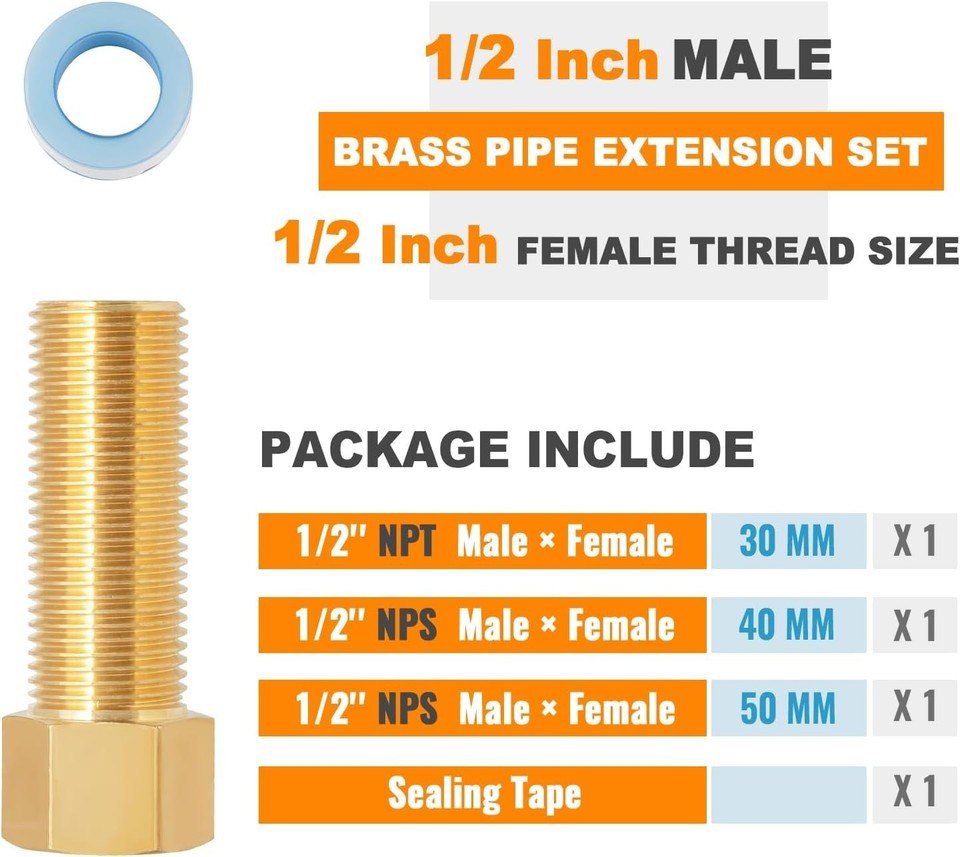 Heavy-Duty Brass Pipe Extension Adapter Set - Ideal for Showers & Tub ...