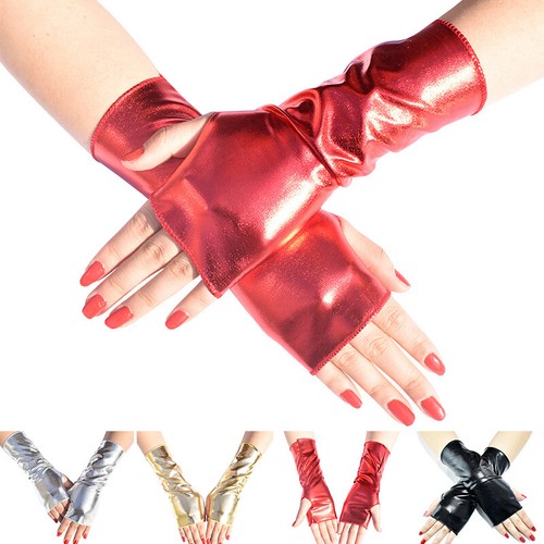 Faux Leather Half Finger Mittens Over Wrist Long Fingerless Gloves ...