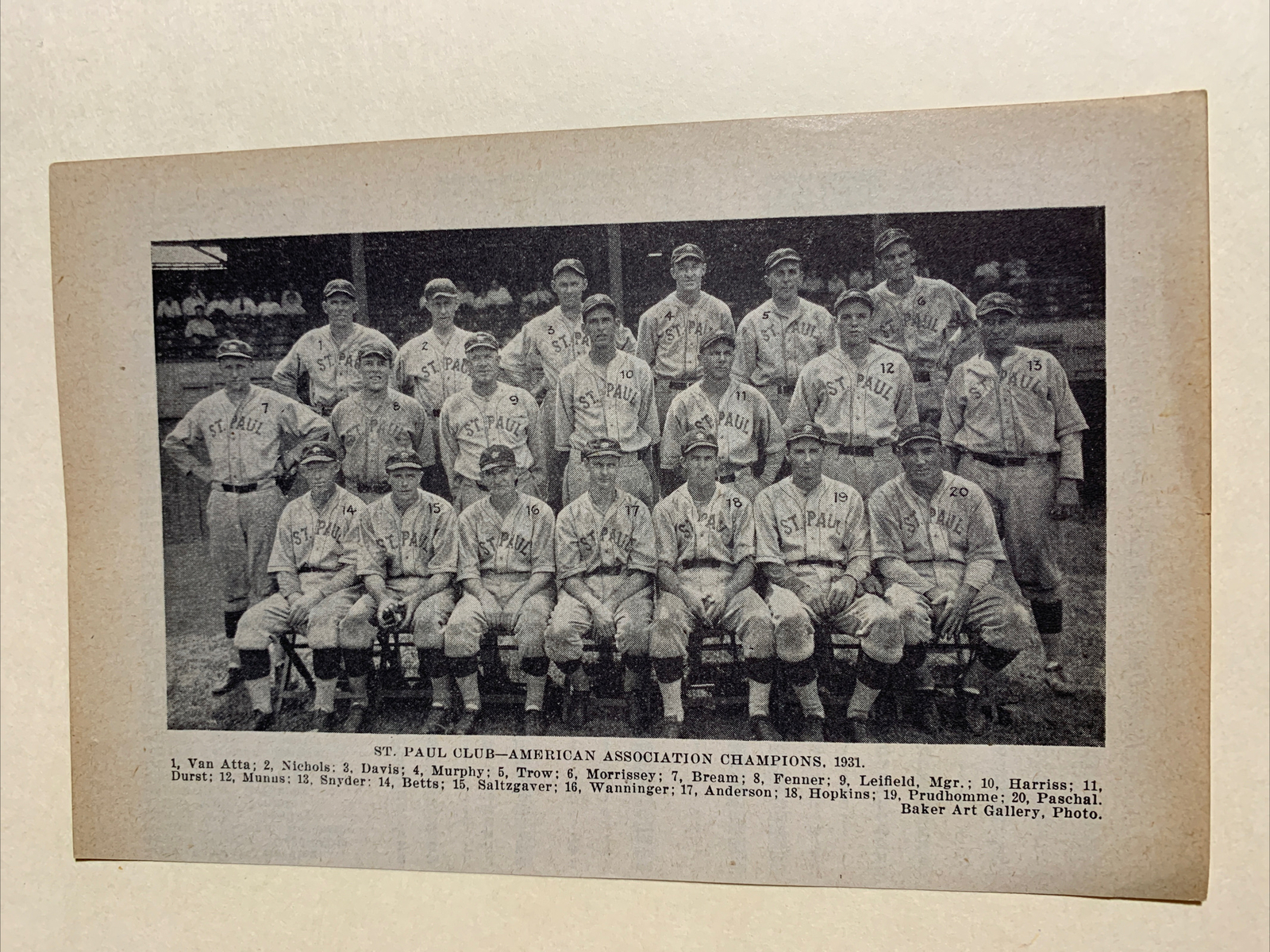 St. Paul Saints Johnny Murphy Slim Harriss Betts 1931 Baseball 4X6 Team ...