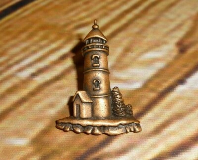 Lighthouse Light House Copper Tone Metal Travel Pin Pinback Signed JJ ...