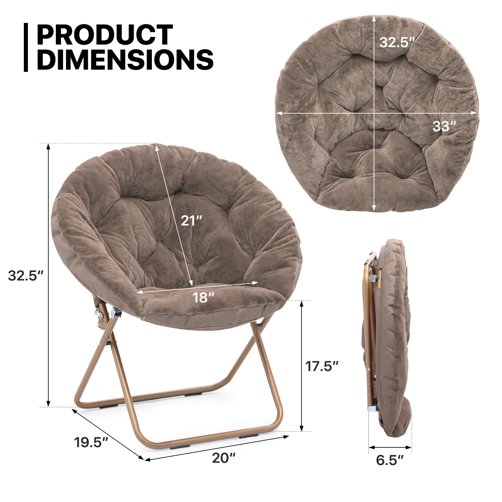 Beige Foldable Comfy Saucer Chair Faux Fur Cozy Moon Lounge Chair w ...