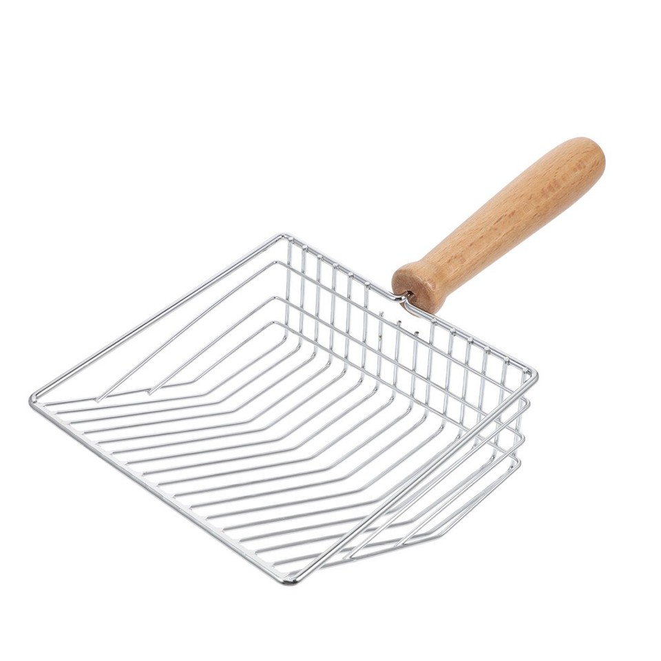 1pc Hollow Cat Litter Shovel Wood Handle Stainless Steel Poop Litter ...