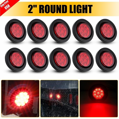 10x 2" Round 9 Red LED Side Clearance Marker Light W/ Black Grommet ...