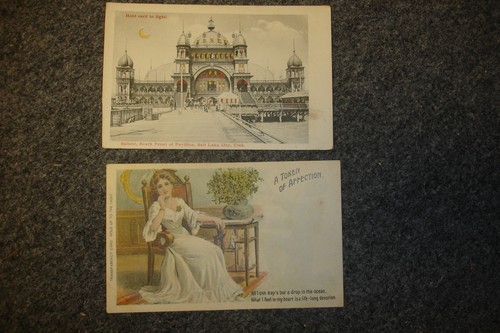 2) specialty " HOLD TO LIGHT " postcards - windows light / man handing ...