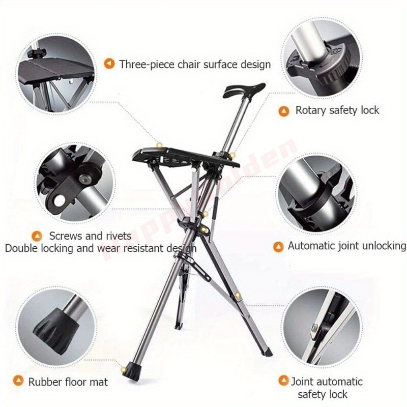1x Adjustable Folding Cane Seat Combo Portable Cane With Stool ...