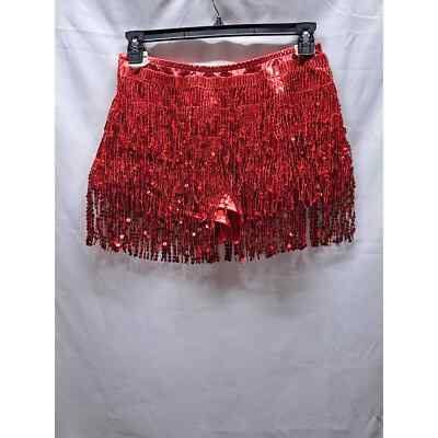 Red GoGo Flapper Dance Costume short shorts with sequin dangles Large ...
