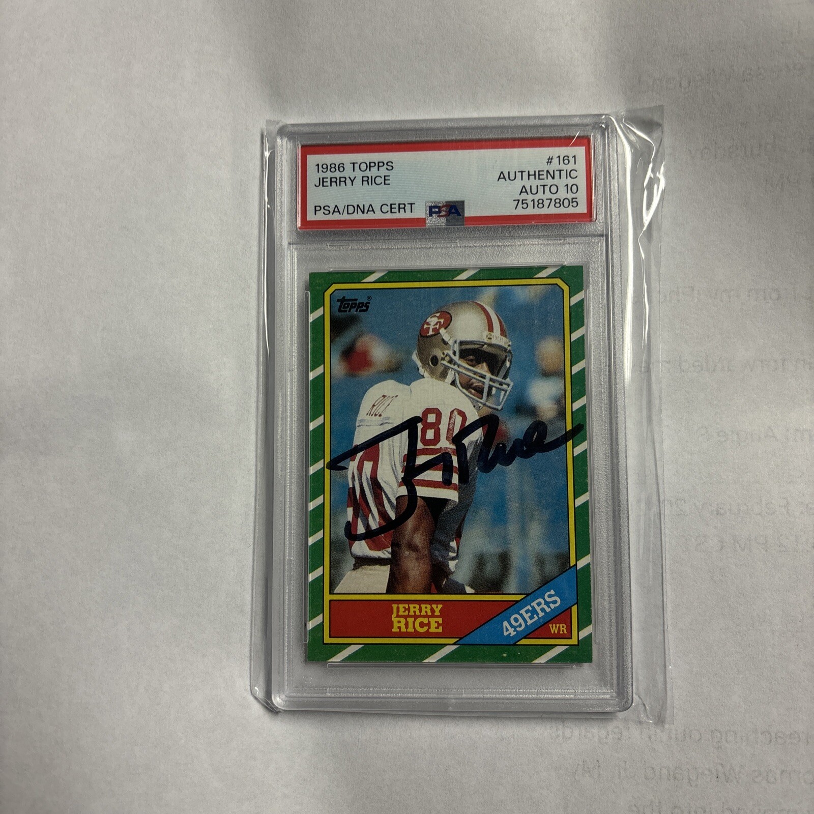 1986 Jerry Rice Topps Autographed Signed Rookie Card #161 RC PSA Auto ...