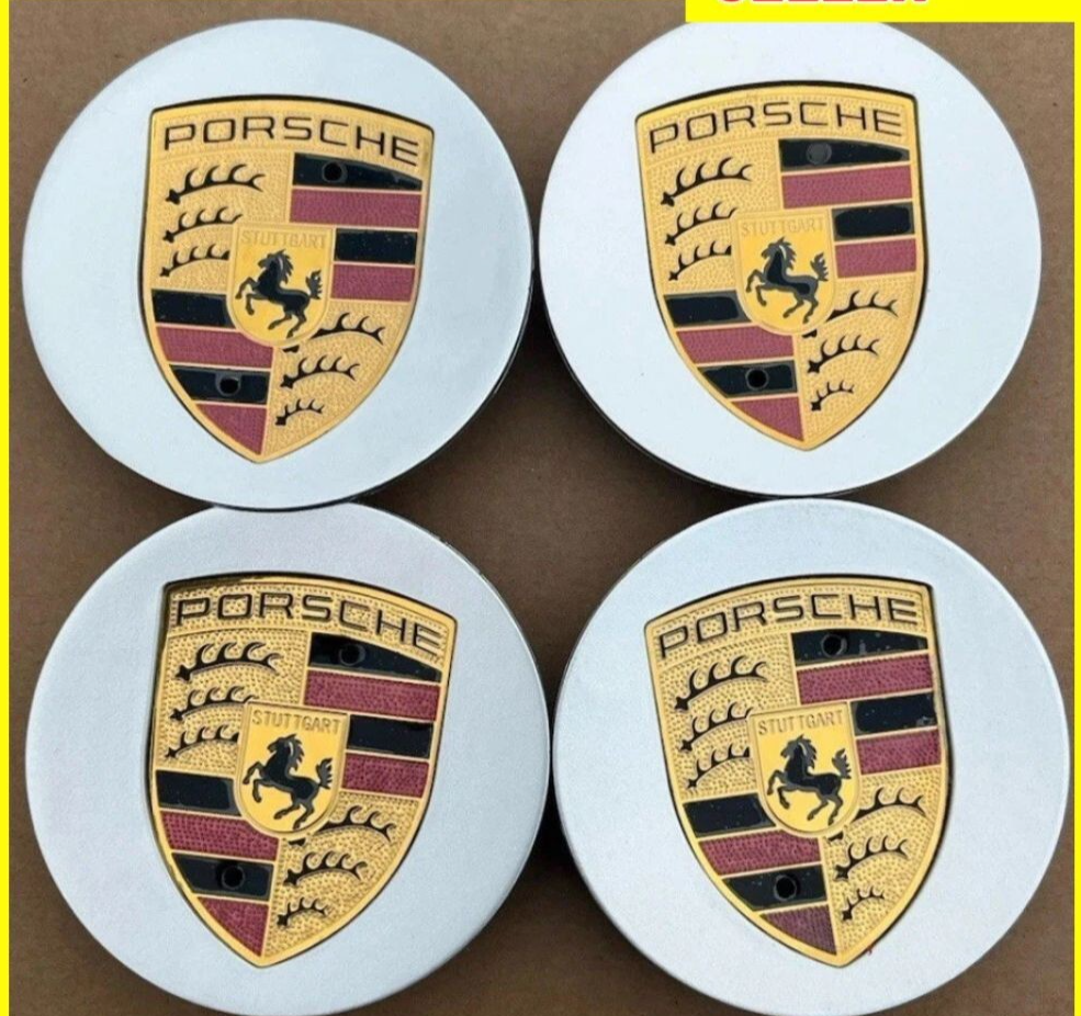 Porsche Silver Center 4x Caps Concave 76mm Royal Crest Free Shipping | eBay