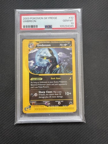 🌙 PSA 10 GEM MINT Skyridge Umbreon Non Holo Rare Pokémon Card 32/144 ...