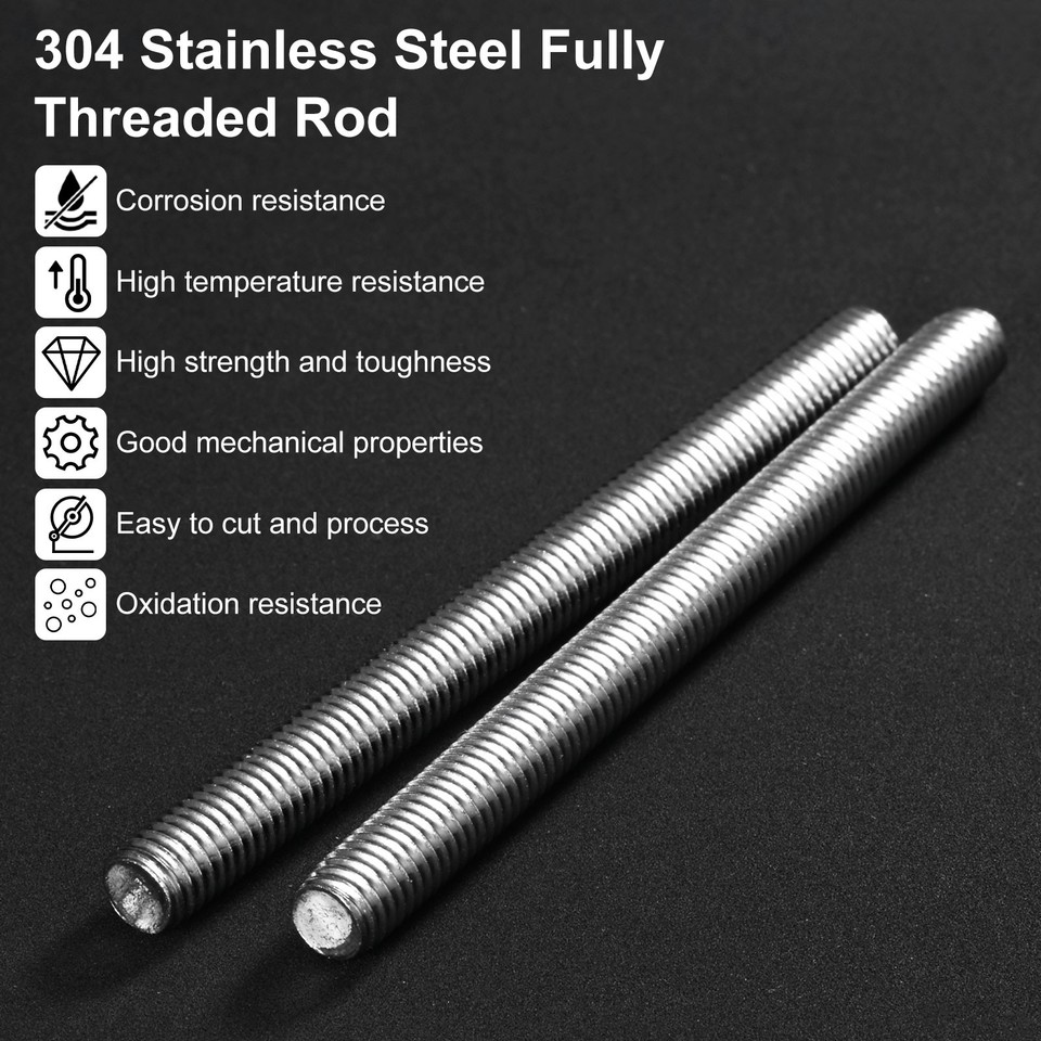 12-Pack Fully Threaded Rod, M4x40mm Stainless Steel Right Hand Thread ...