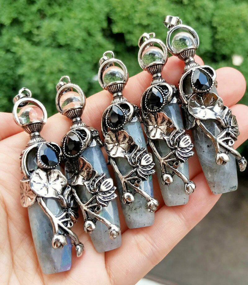 5pcs Labradorite Obsidian stone Faceted Pendants Chakra Reiki Healing ...